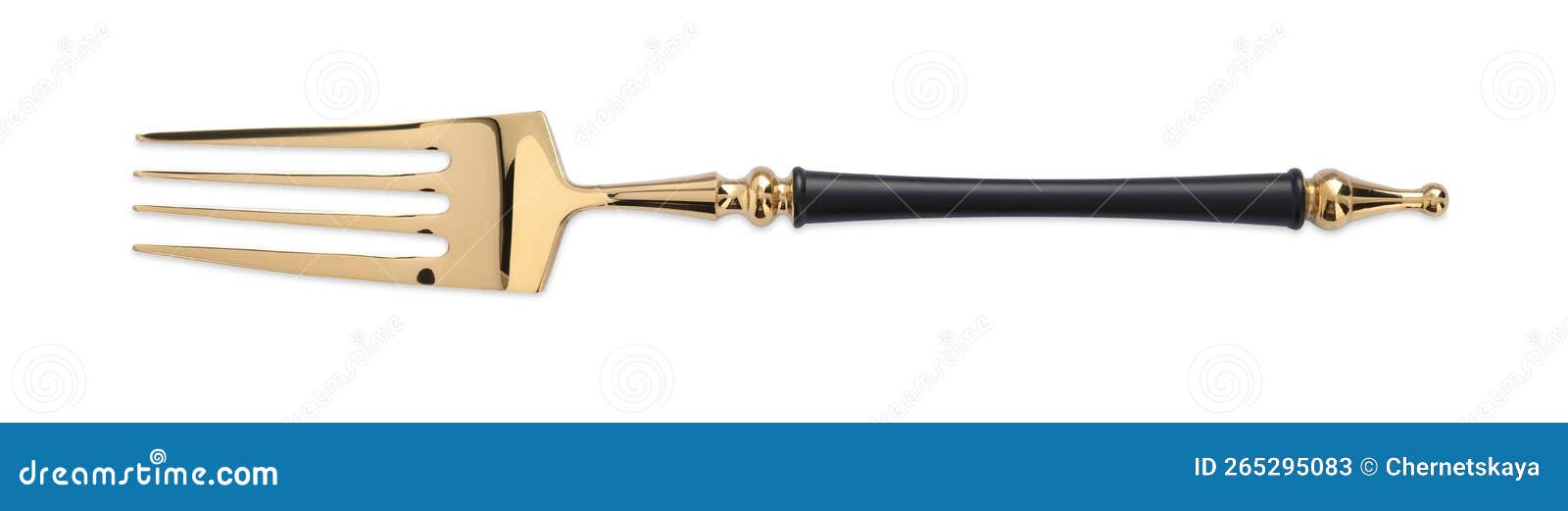 One Shiny Golden Fork Isolated on White, Top View Stock Image - Image ...