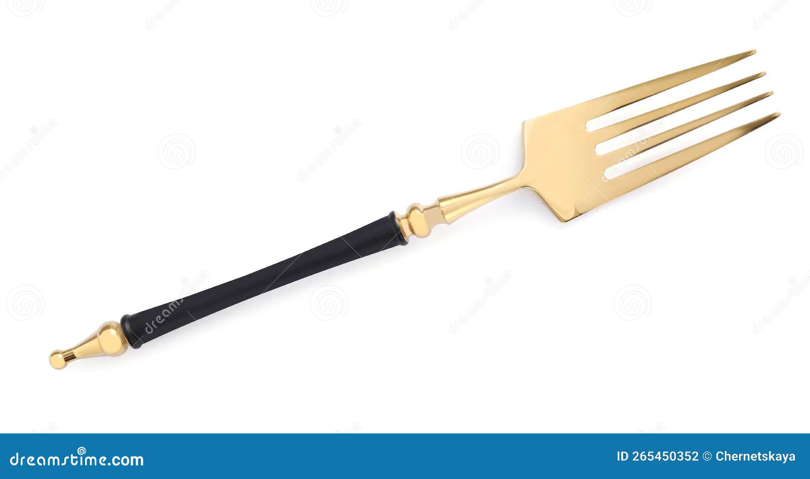 One Shiny Golden Fork Isolated on White, Top View Stock Photo - Image ...