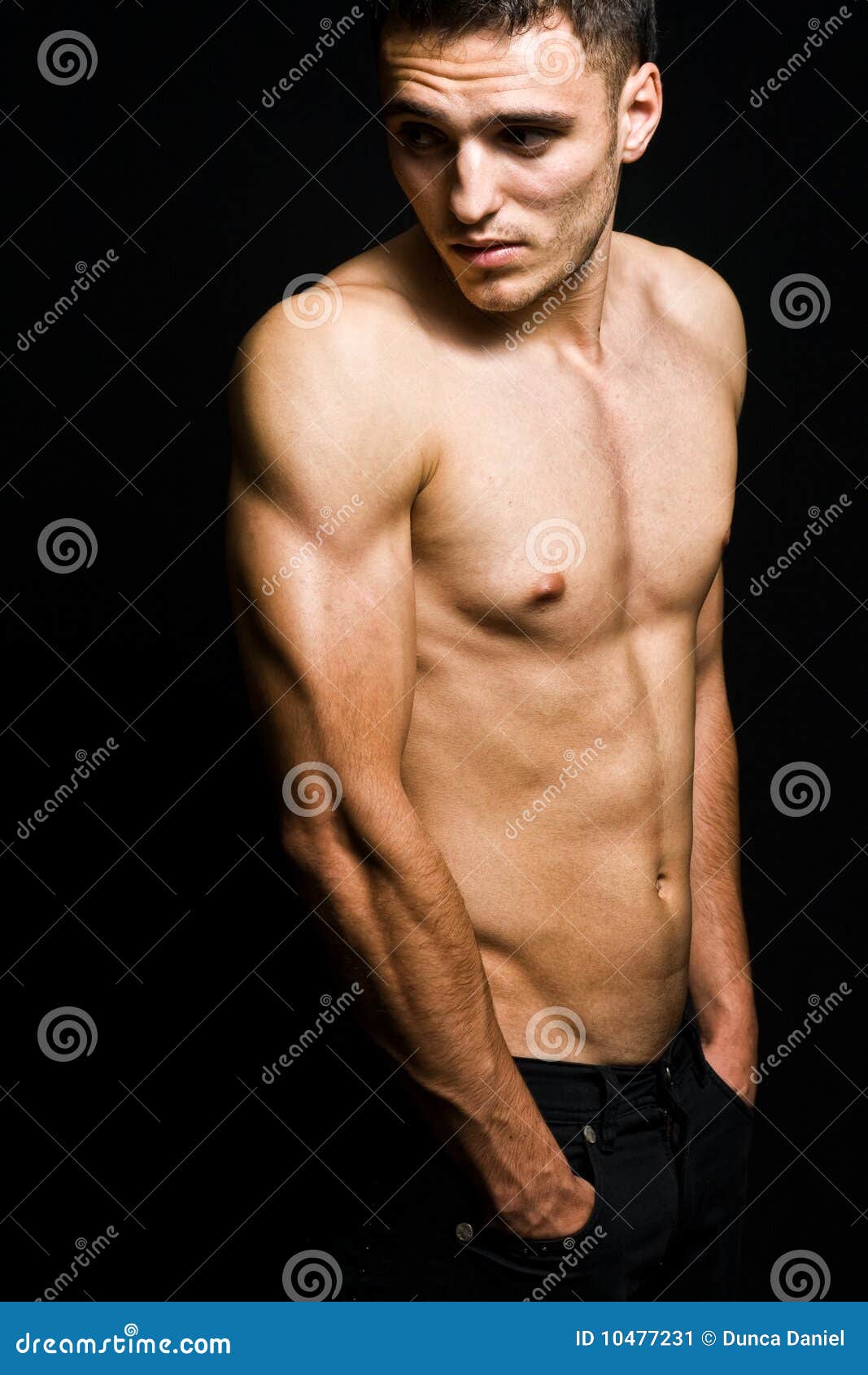 One Shirtless Cool Masculine Young Man Stock Image - Image of dark ...