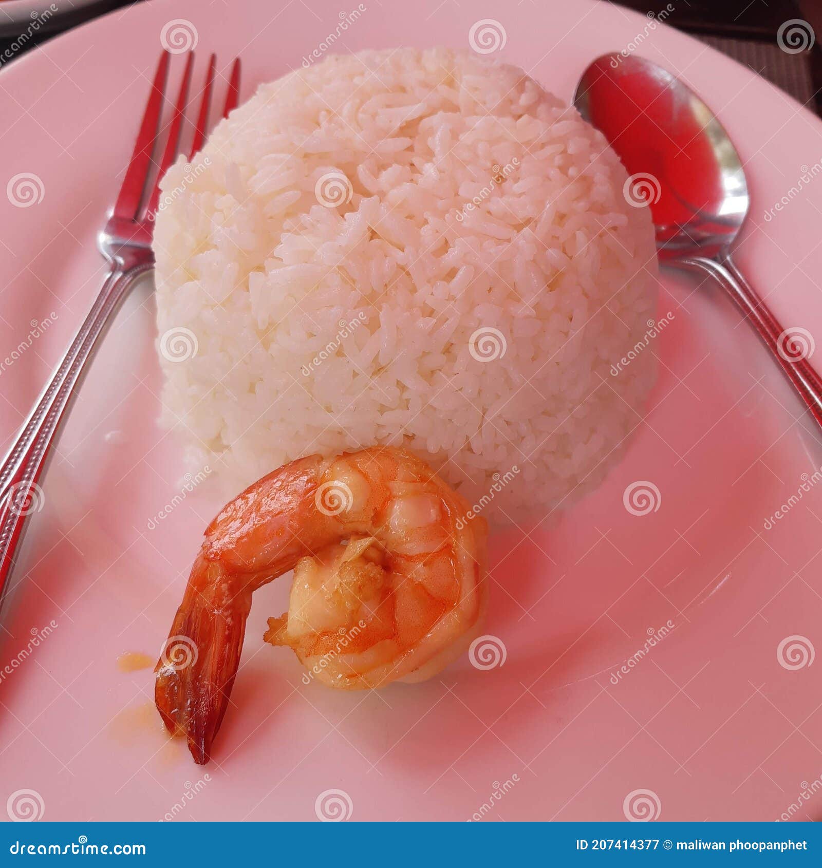 One Shrimp with Jasmine Rice Stock Image - Image of meat, jasmine ...