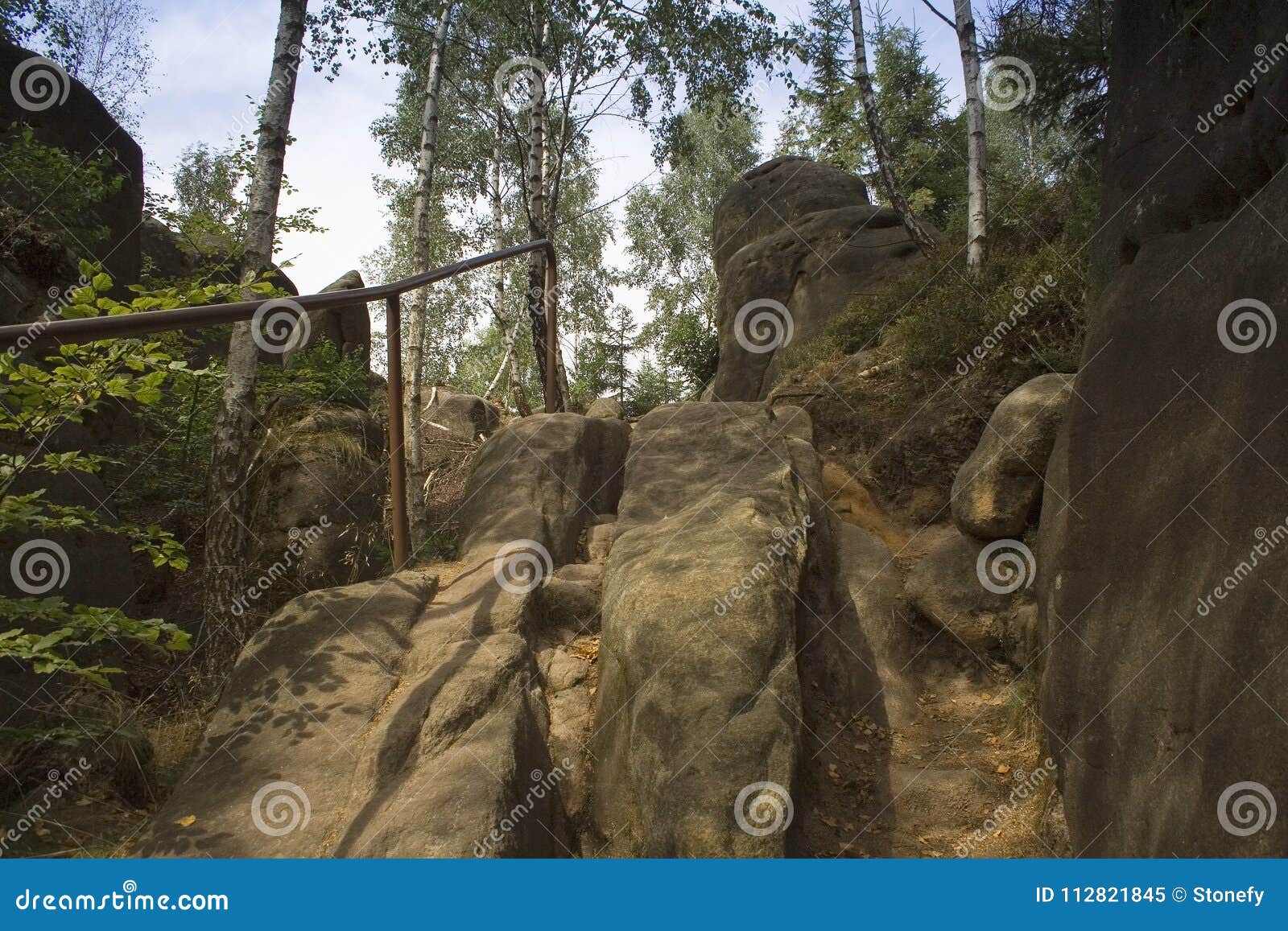 Stair Railing on a Rocky Climb. Stock Image - Image of bright ...