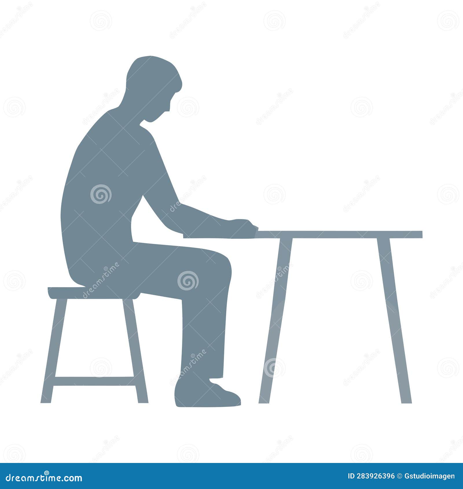 One Silhouette Sitting at Desk, Working Hard Stock Vector ...