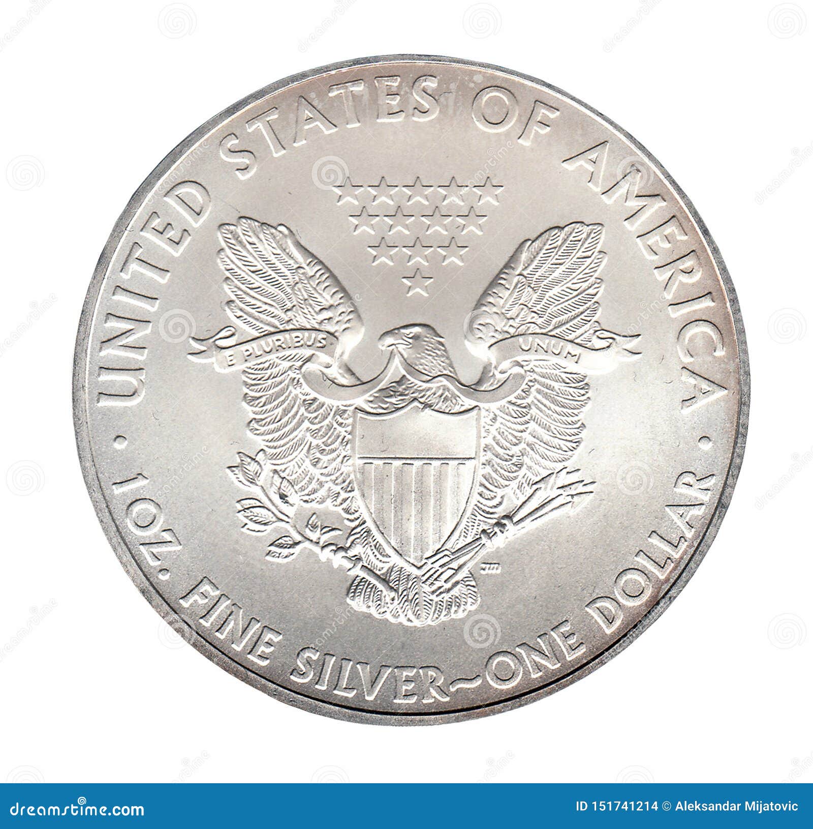 One Silver Dollar Isolated on White Stock Photo - Image of cost, debt ...