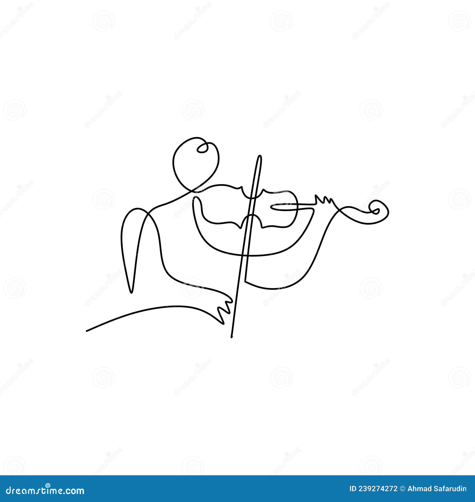 One Single Continuous Line of Abstract Man Playing Violin with Music ...