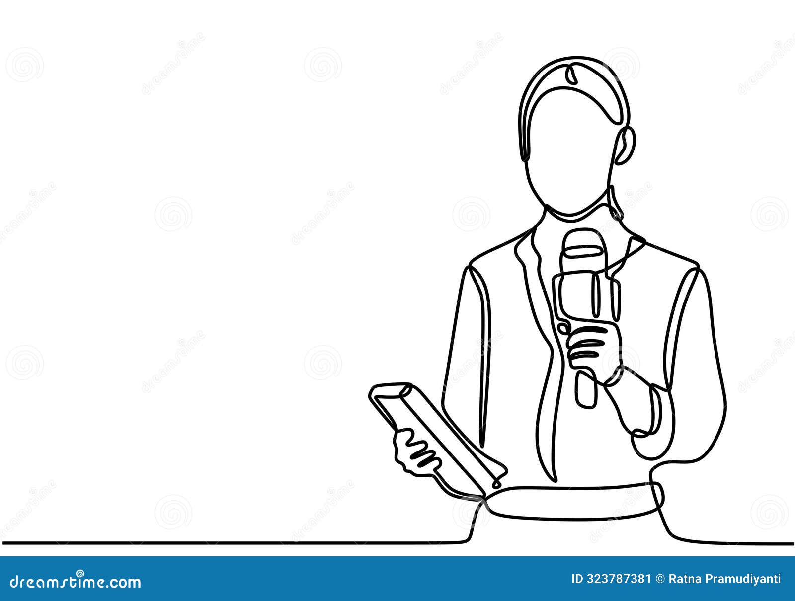 One Single Continuous Line of Woman Journalist Reporter Stock Vector ...