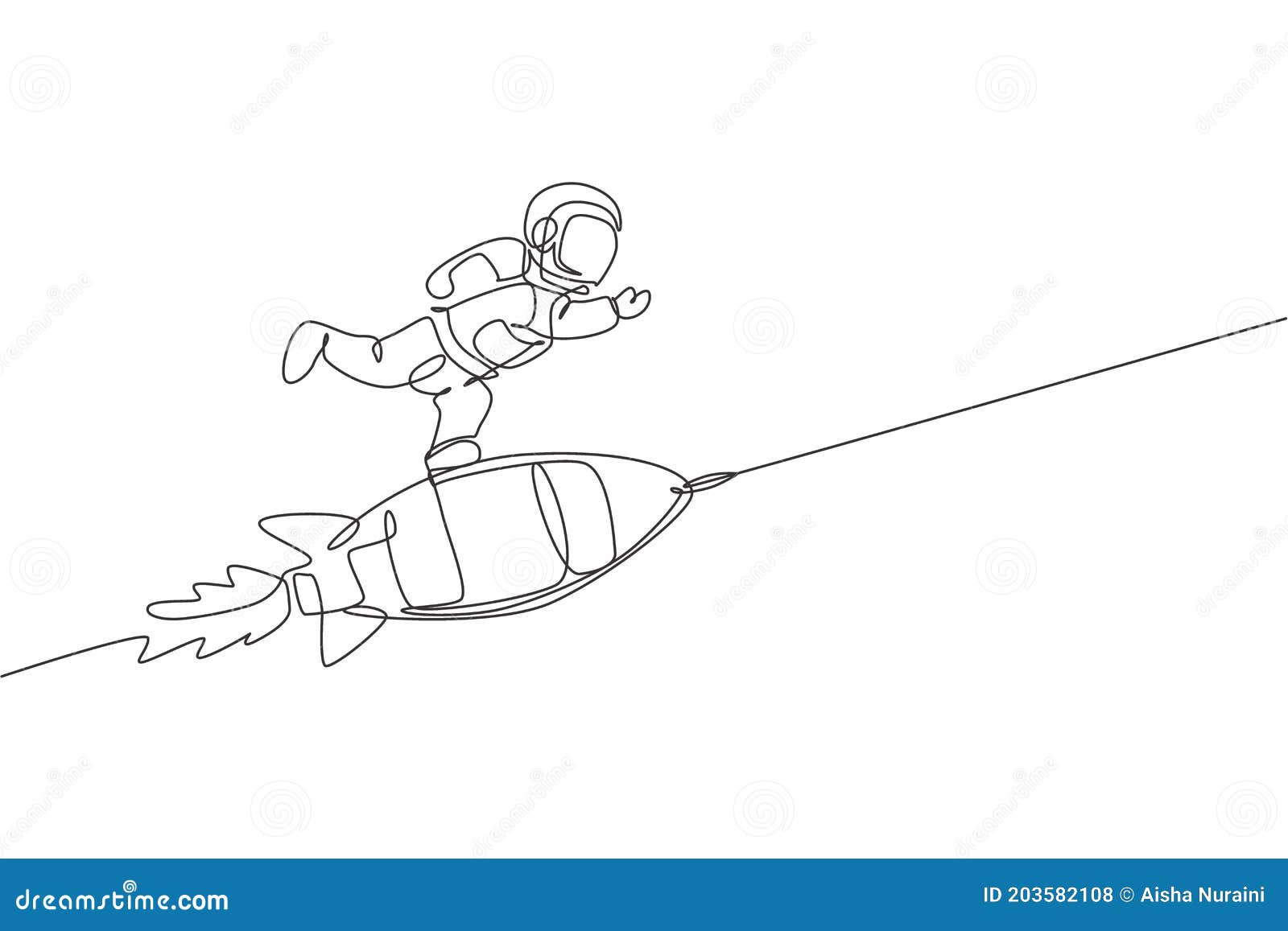 One Single Line Drawing of Astronaut in Spacesuit Floating and ...