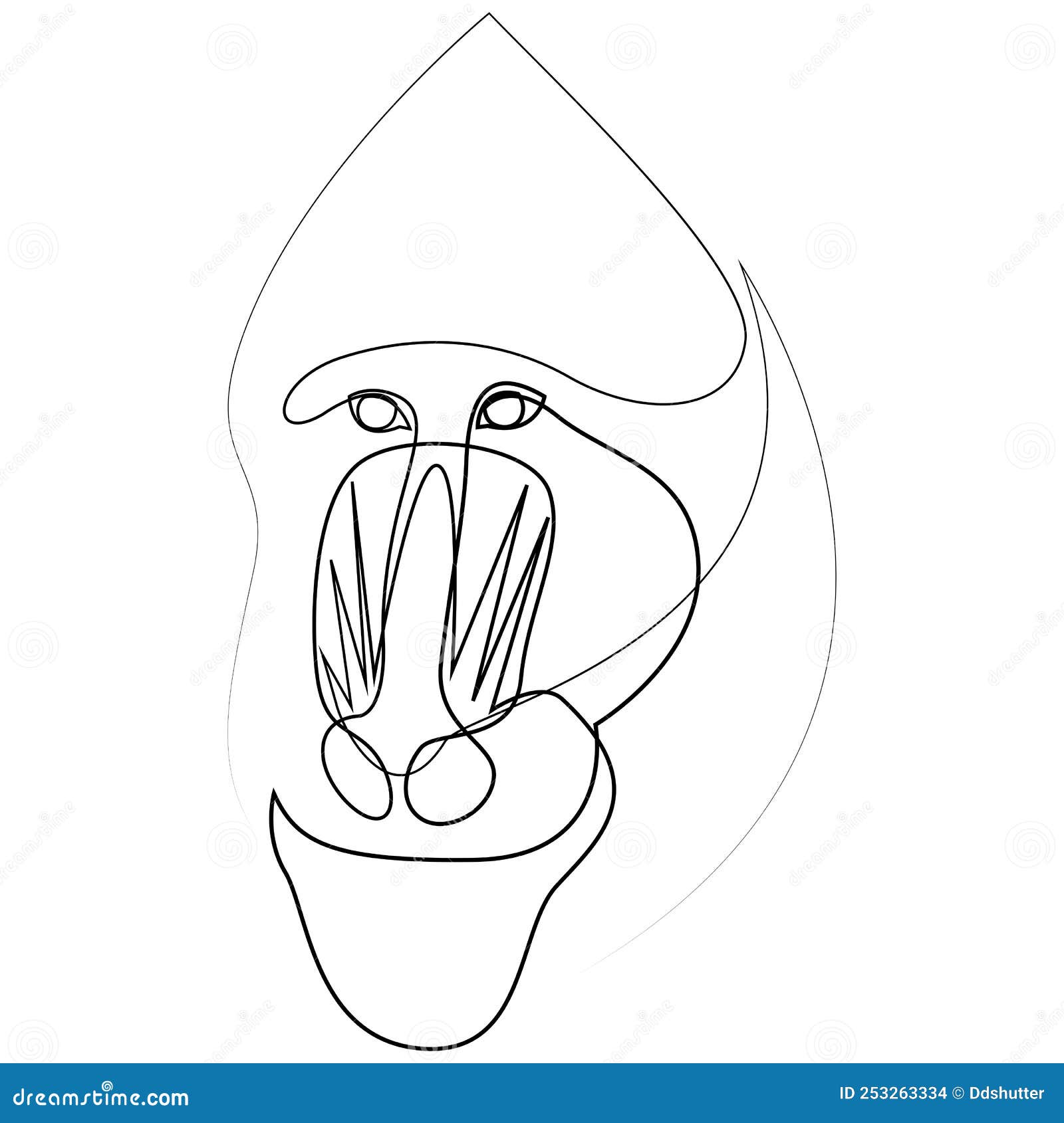 One Single Line Drawing of Baboon Head. Continuous Line Style Graphic ...
