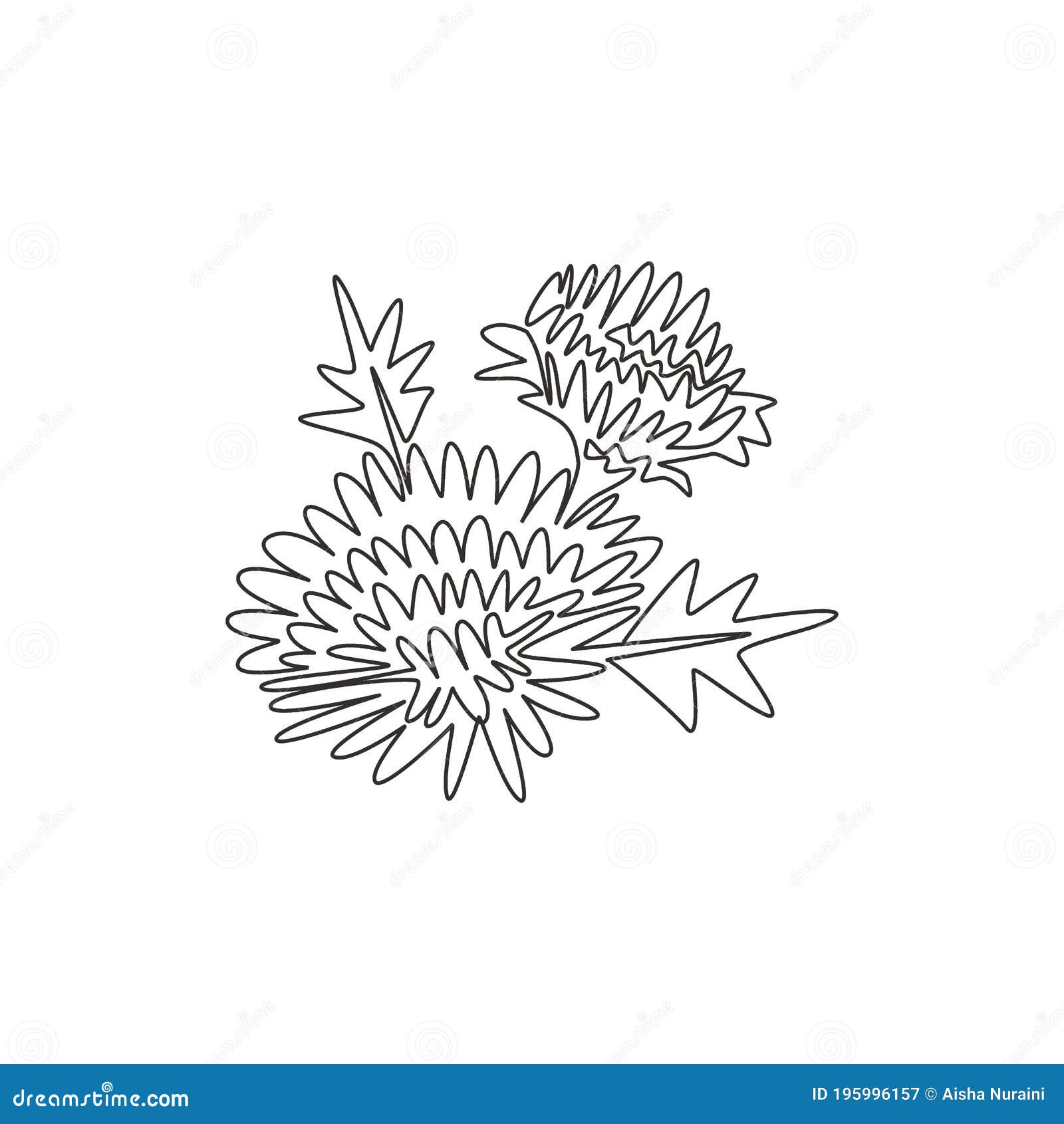 One Single Line Drawing Of Beauty Fresh Chrysanthemum For Garden Logo