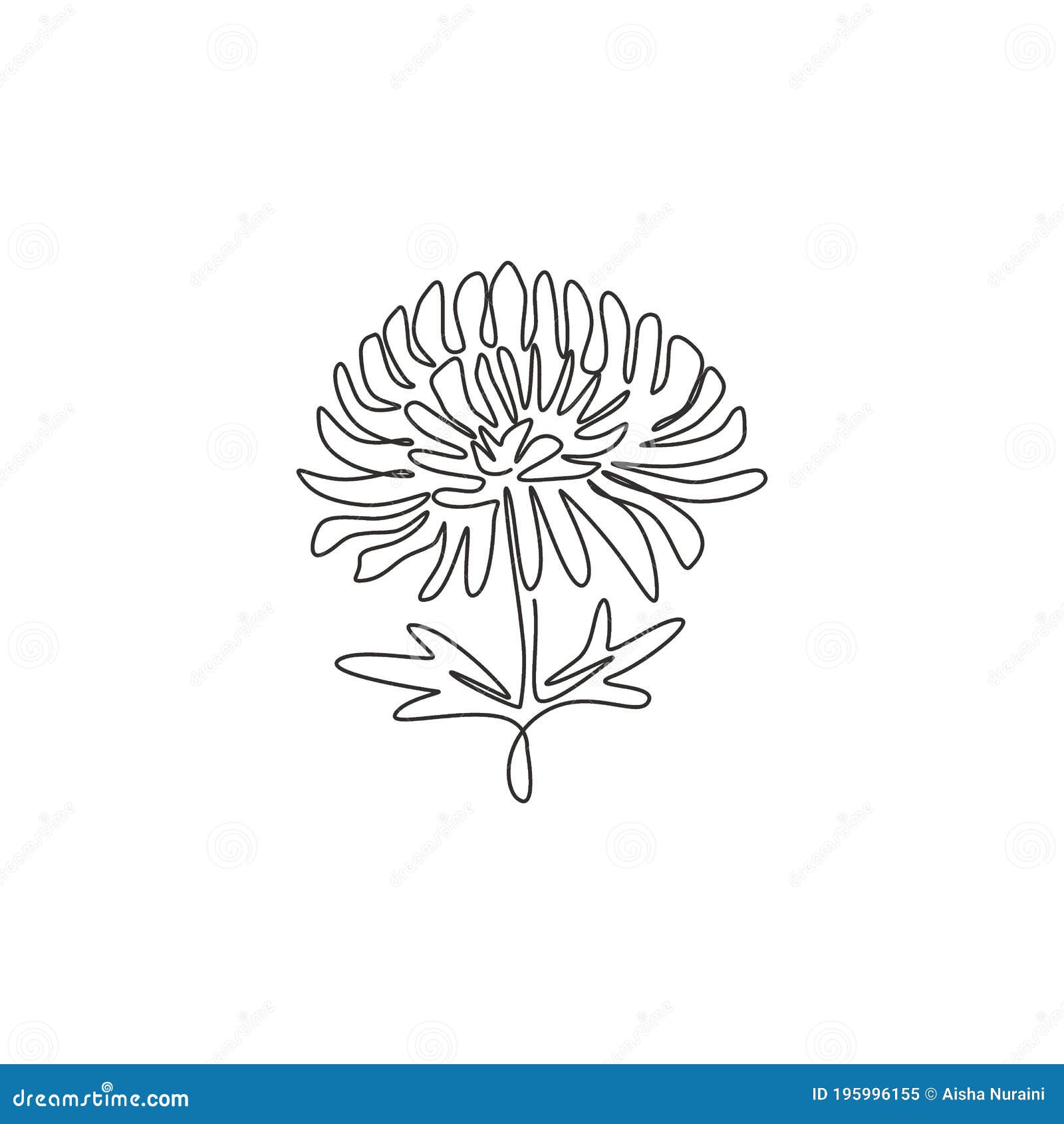 One Single Line Drawing Of Beauty Fresh Chrysanthemum For Home Art Wall