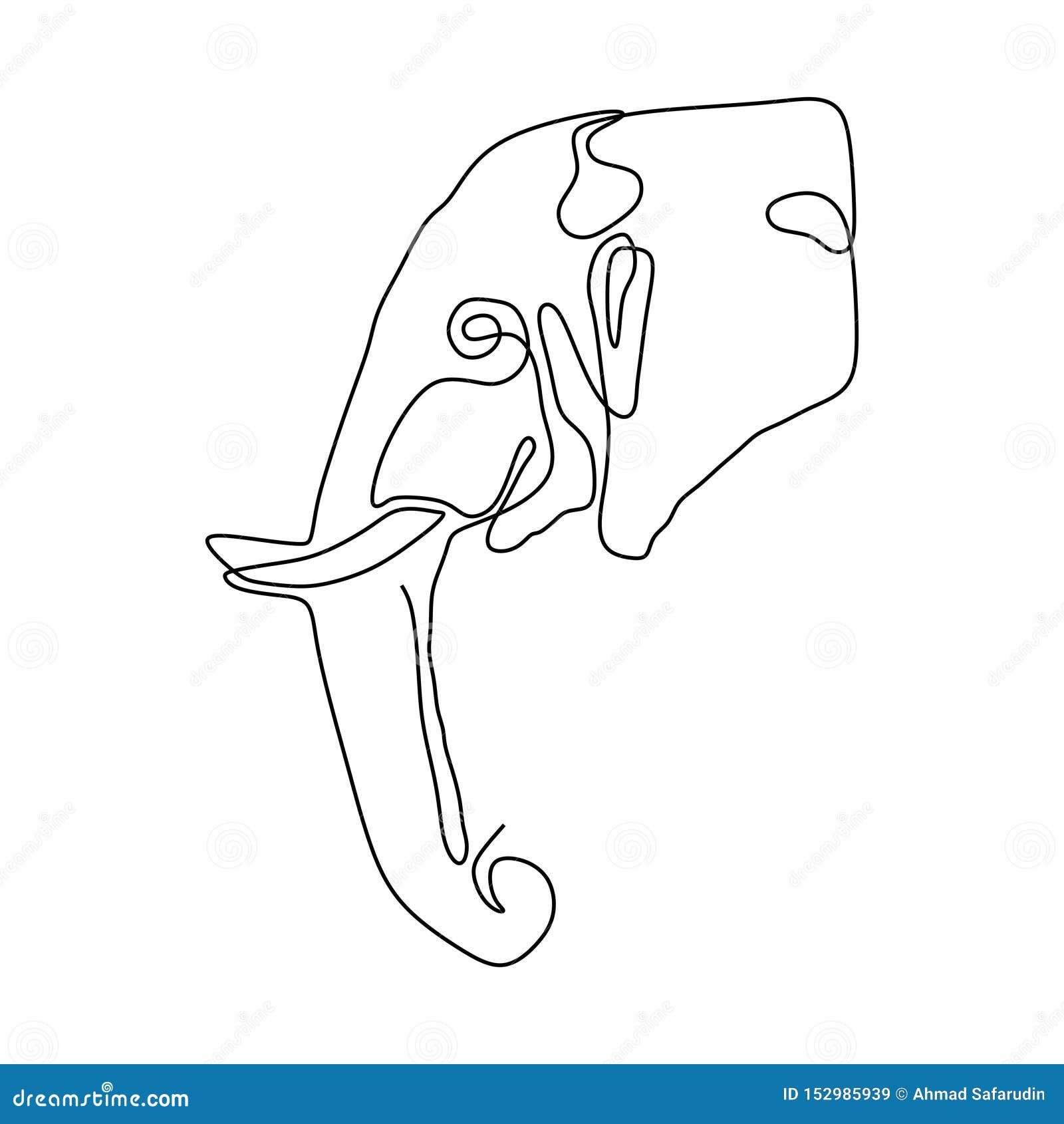 One Single Line Drawing of Big Cute Elephant Stock Vector ...