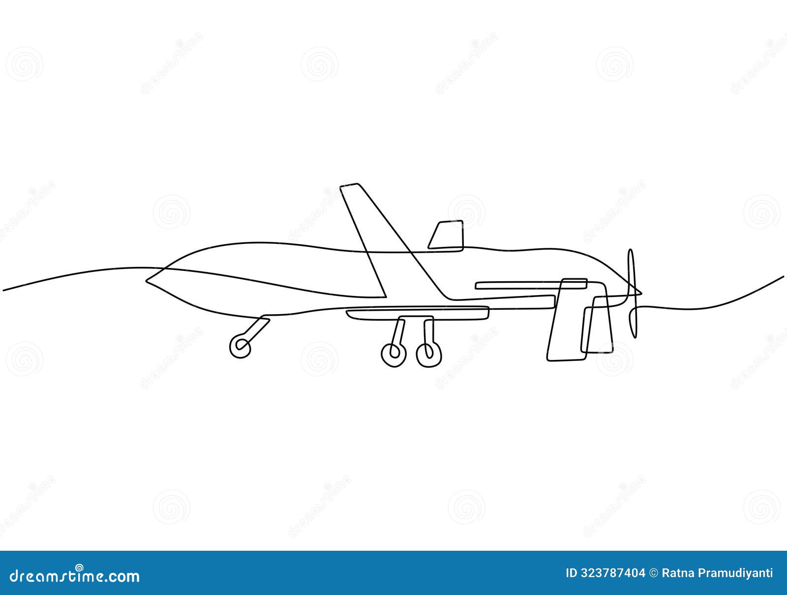 One Single Line Drawing Of Flying Drone Airplane, Unmanned Plane Vector ...