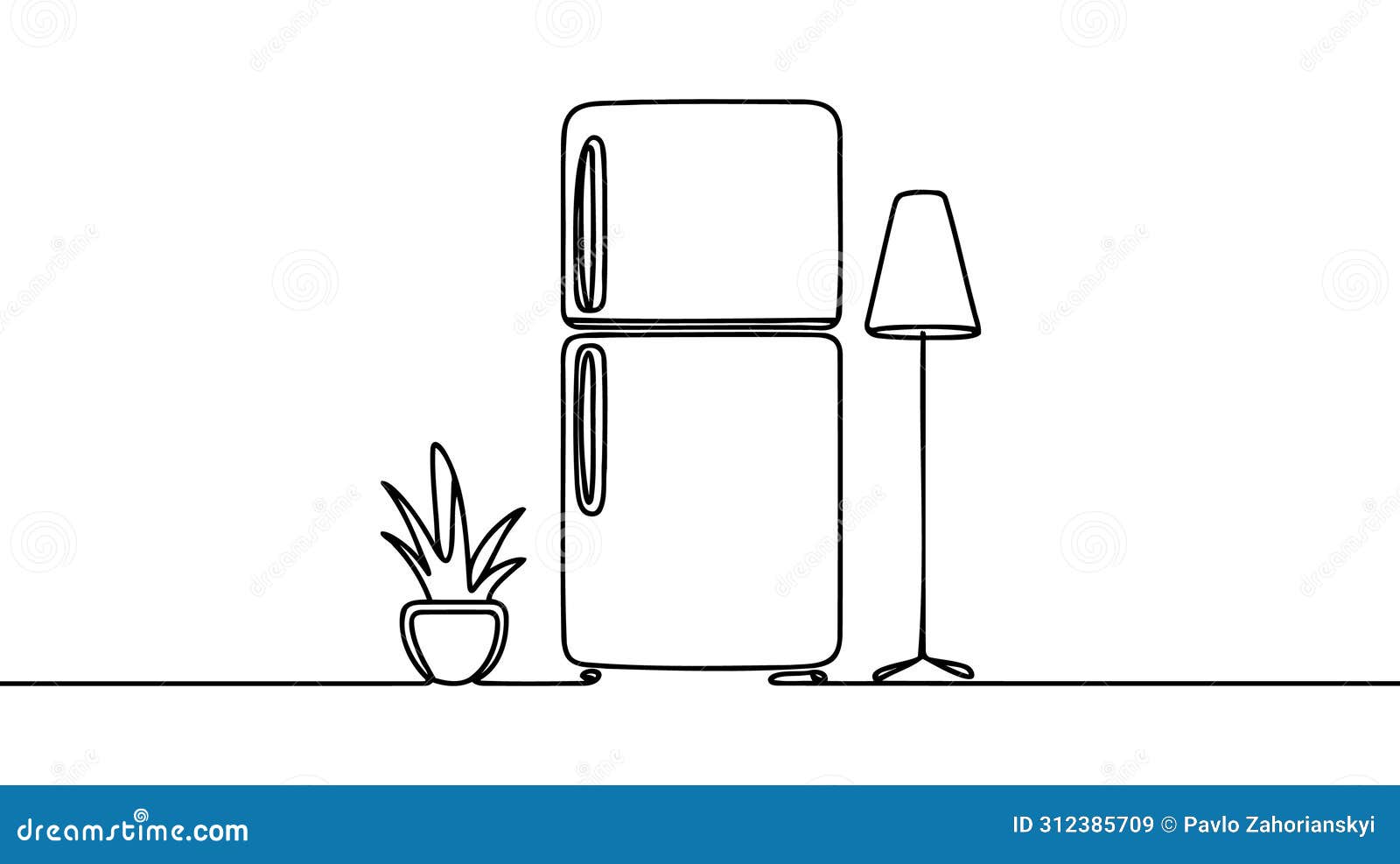 One Single Line Drawing of Refrigerator Home Appliance. Electricity ...