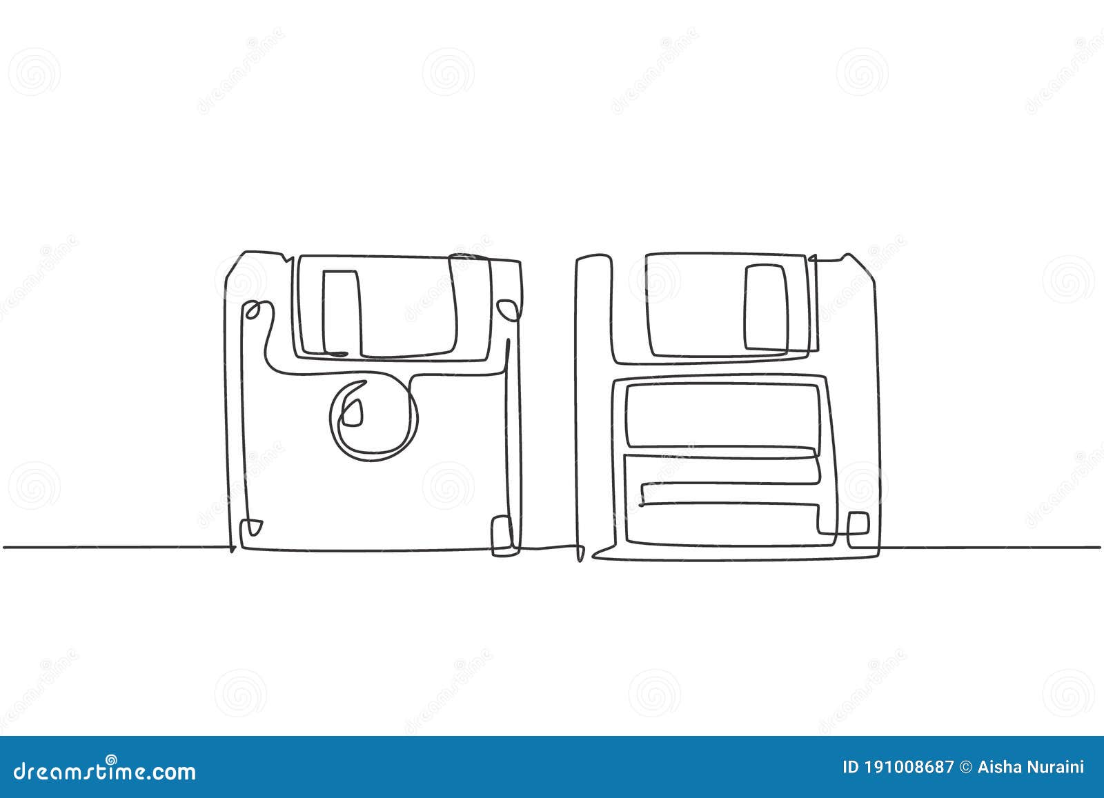 One Single Line Drawing of Retro Old Classic 3.5 Inch Floppy Disk Front ...
