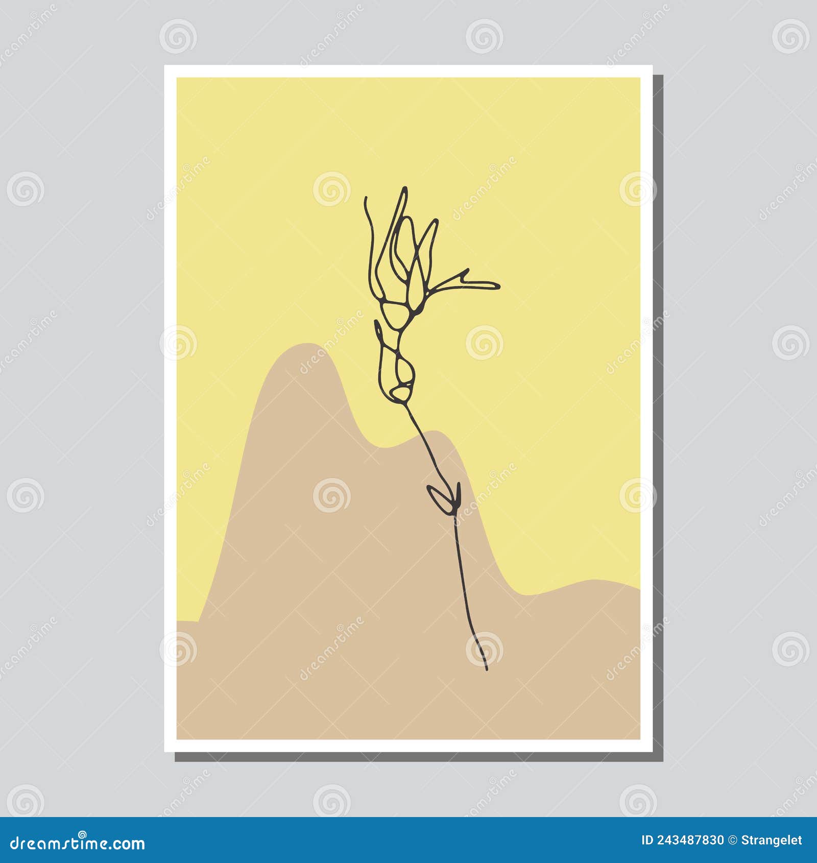One Single Line Drawing Rose Flower On Earthy Background Card Template