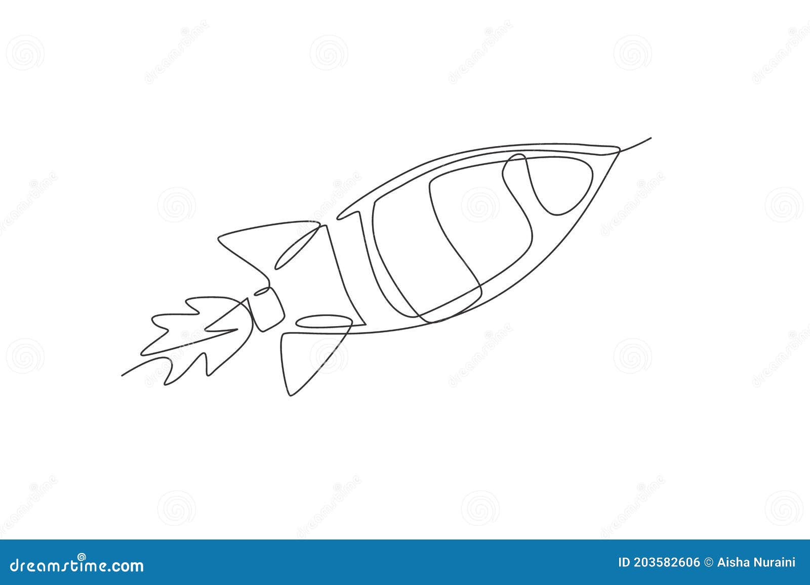 One Single Line Drawing of Simple Vintage Rocket Takes Off into the ...