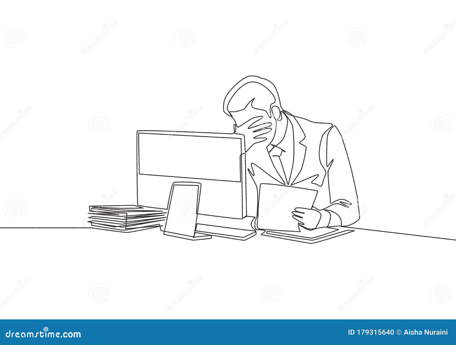 One Single Line Drawing of Young Despair Manager Sitting in Front of ...