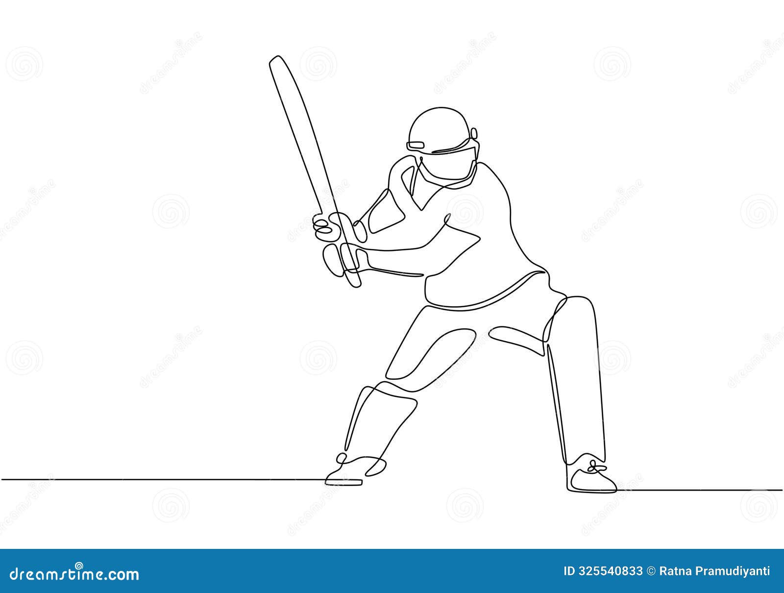 One Single Line Drawing of Young Energetic Cricket Player Stock Vector ...