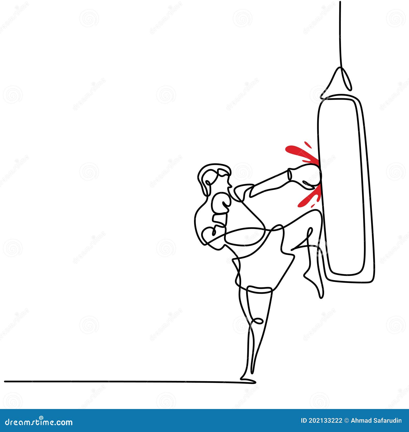 One Single Line Drawing of Young Energetic Man Boxer Practicing Punch ...