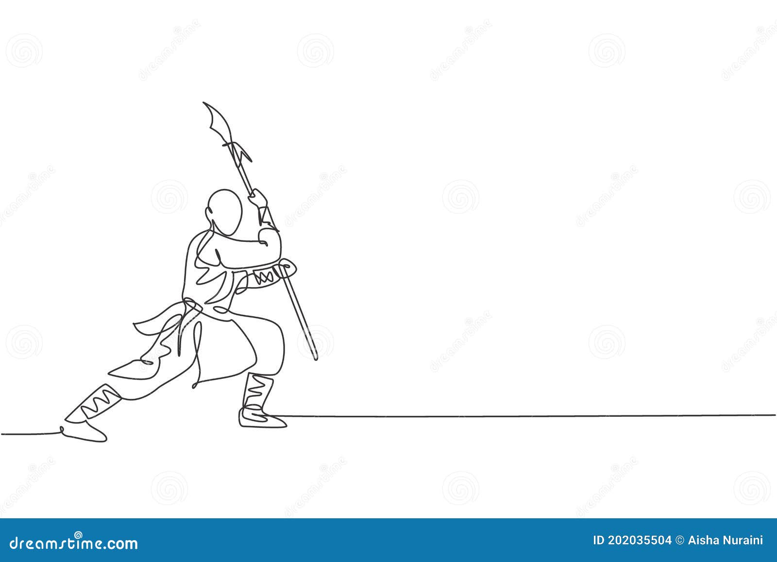 One Single Line Drawing of Young Energetic Shaolin Monk Man Exercise ...