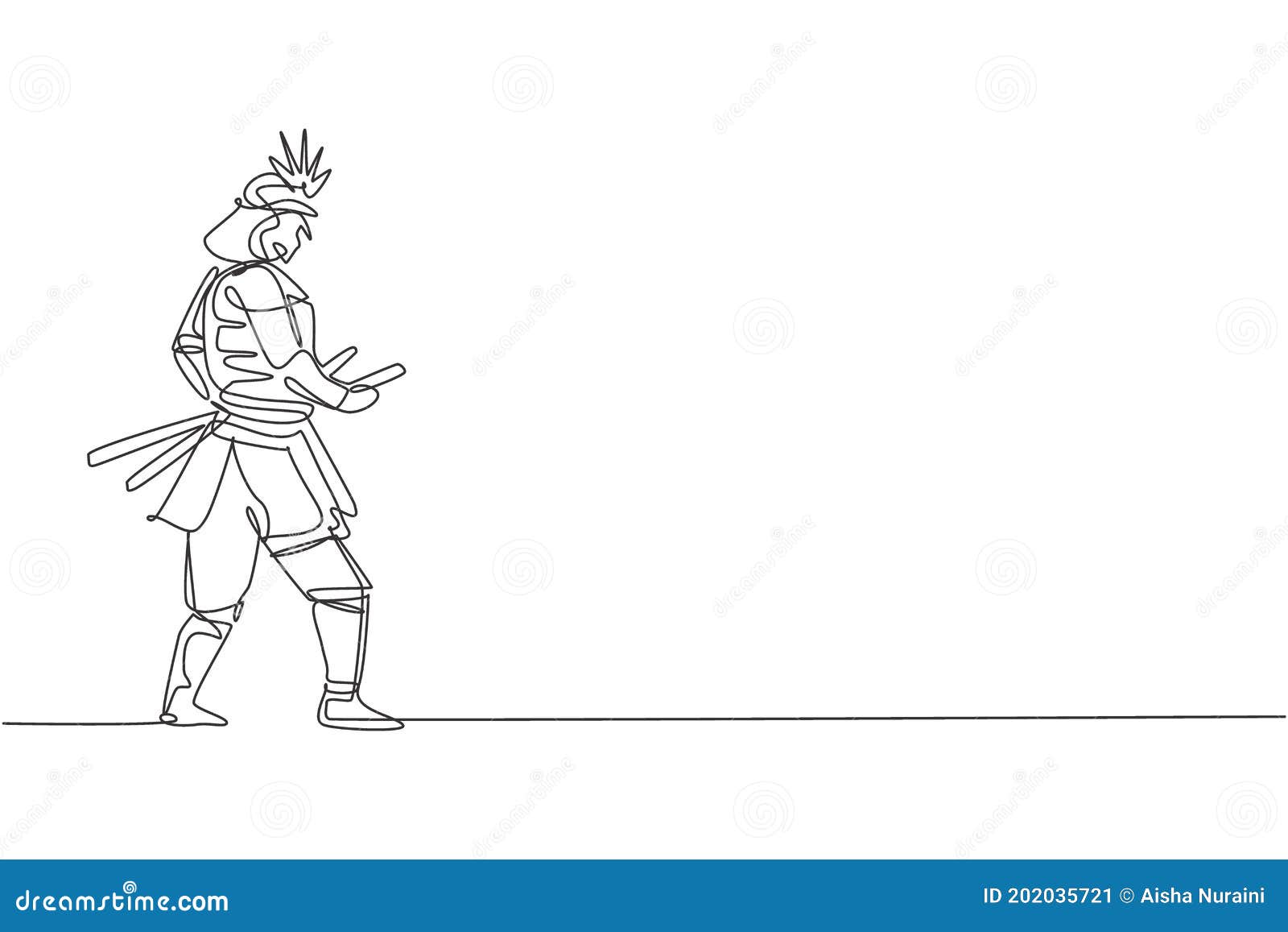 One Single Line Drawing of Young Japanese Samurai Warrior Holding ...
