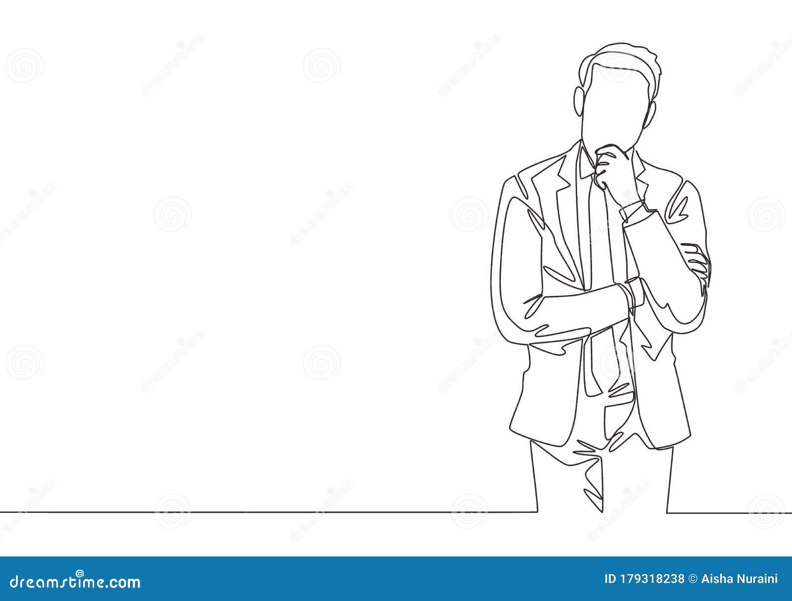 One Single Line Drawing of Young Male Manager Focus Thinking Solution ...