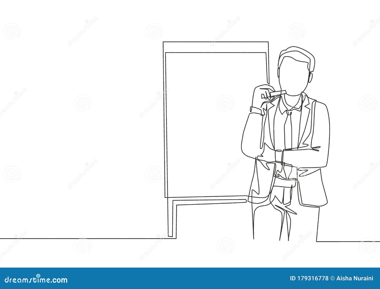 One Single Line Drawing of Young Presenter Thinking during Team Meeting ...