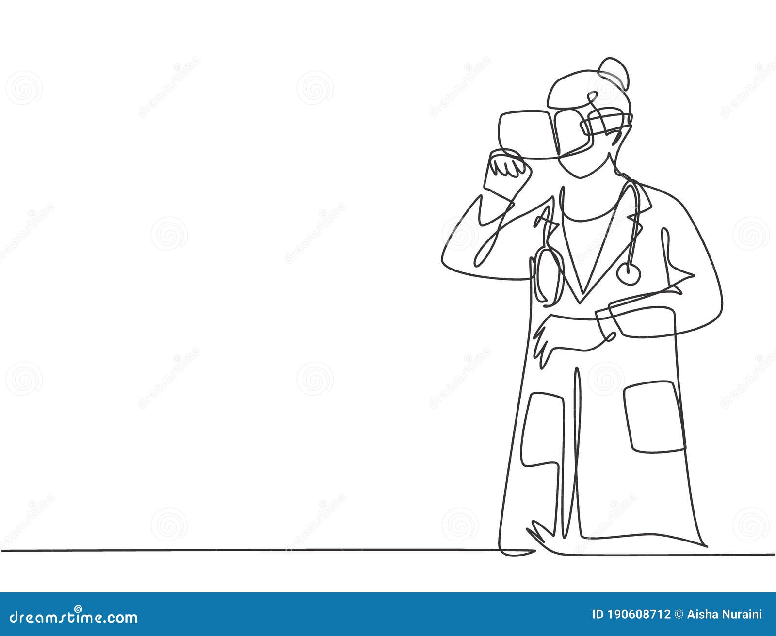 One Single Line Drawing of Young Serious Female Doctor Thinking ...