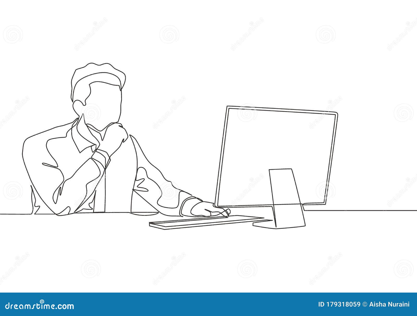 One Single Line Drawing of Young Startup CEO Sitting in Front of ...