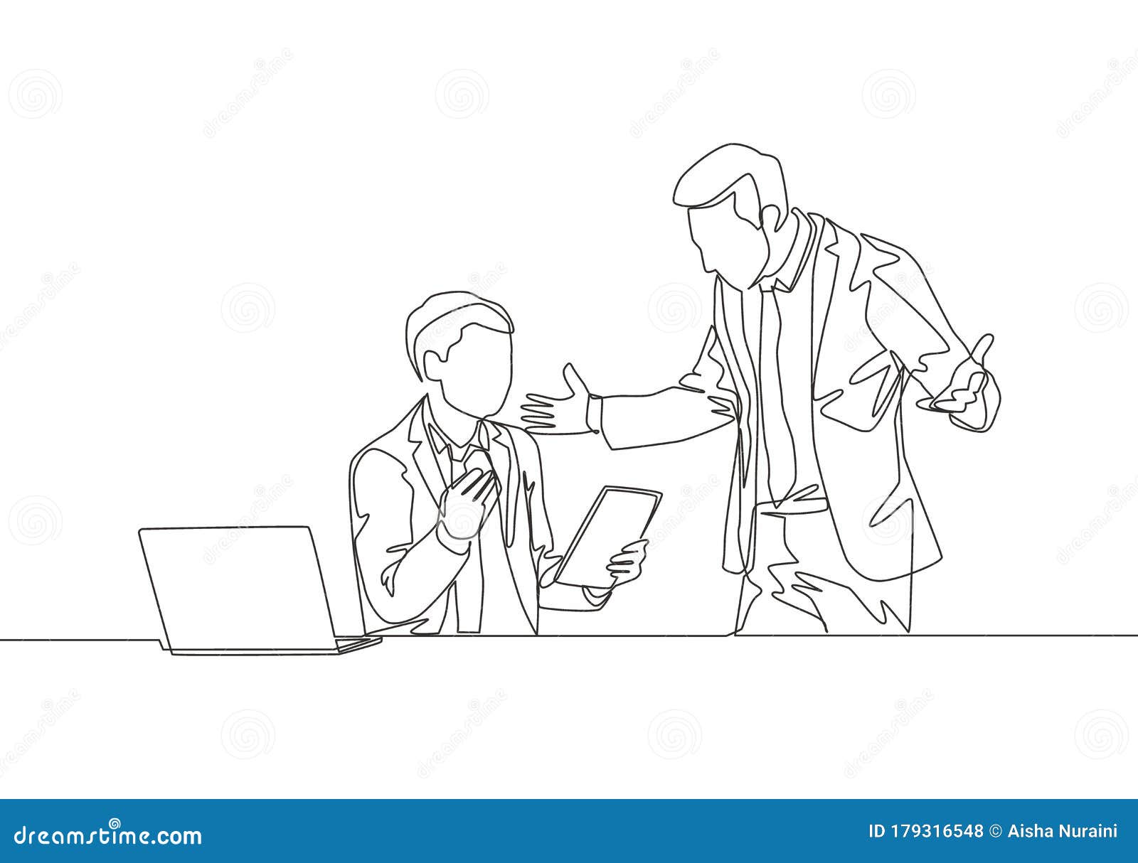One Single Line Drawing of Young Upset Manager Asking His Staff about ...