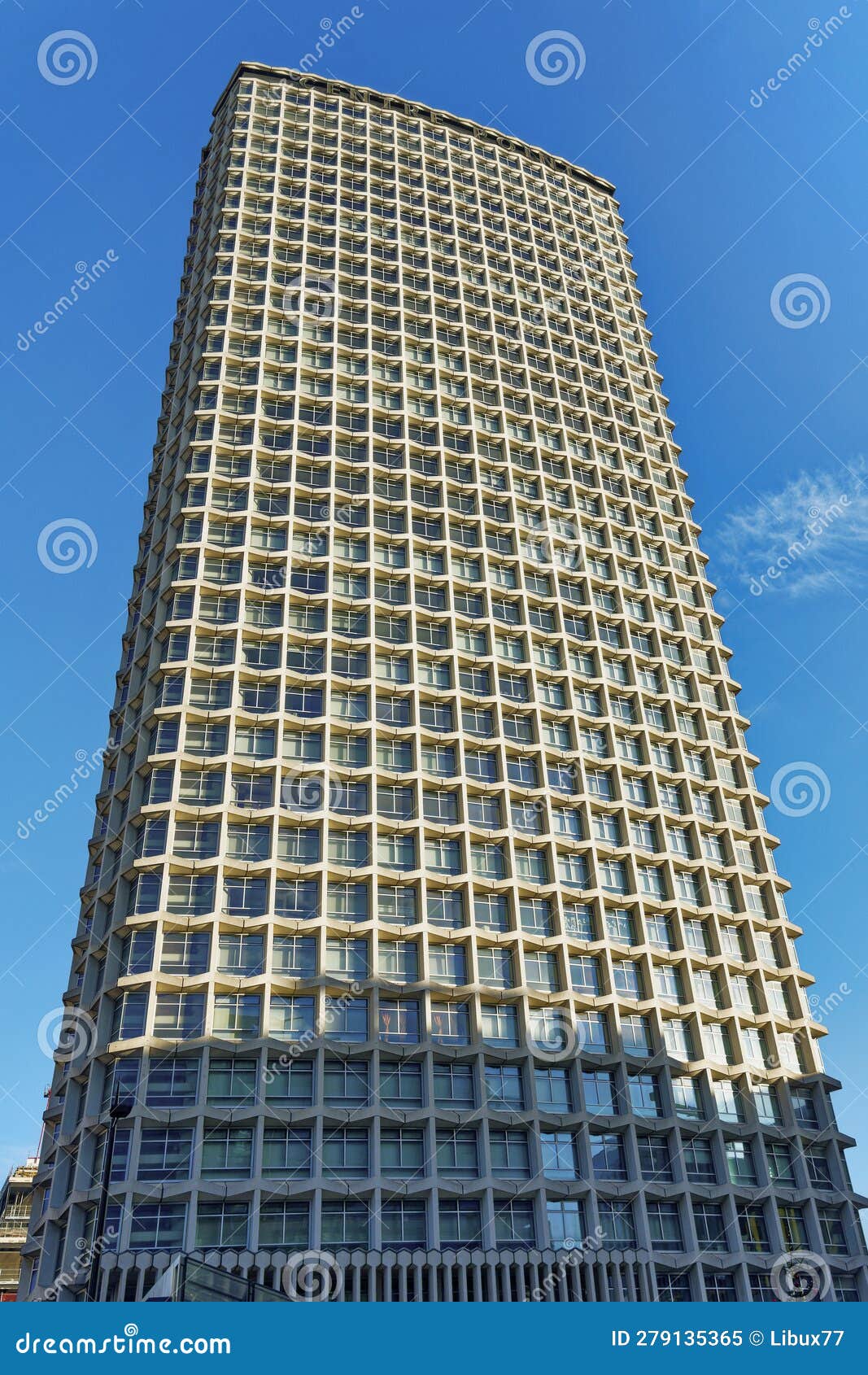 One Skyscraper White Building Rises Blue Sky Stock Image - Image of ...