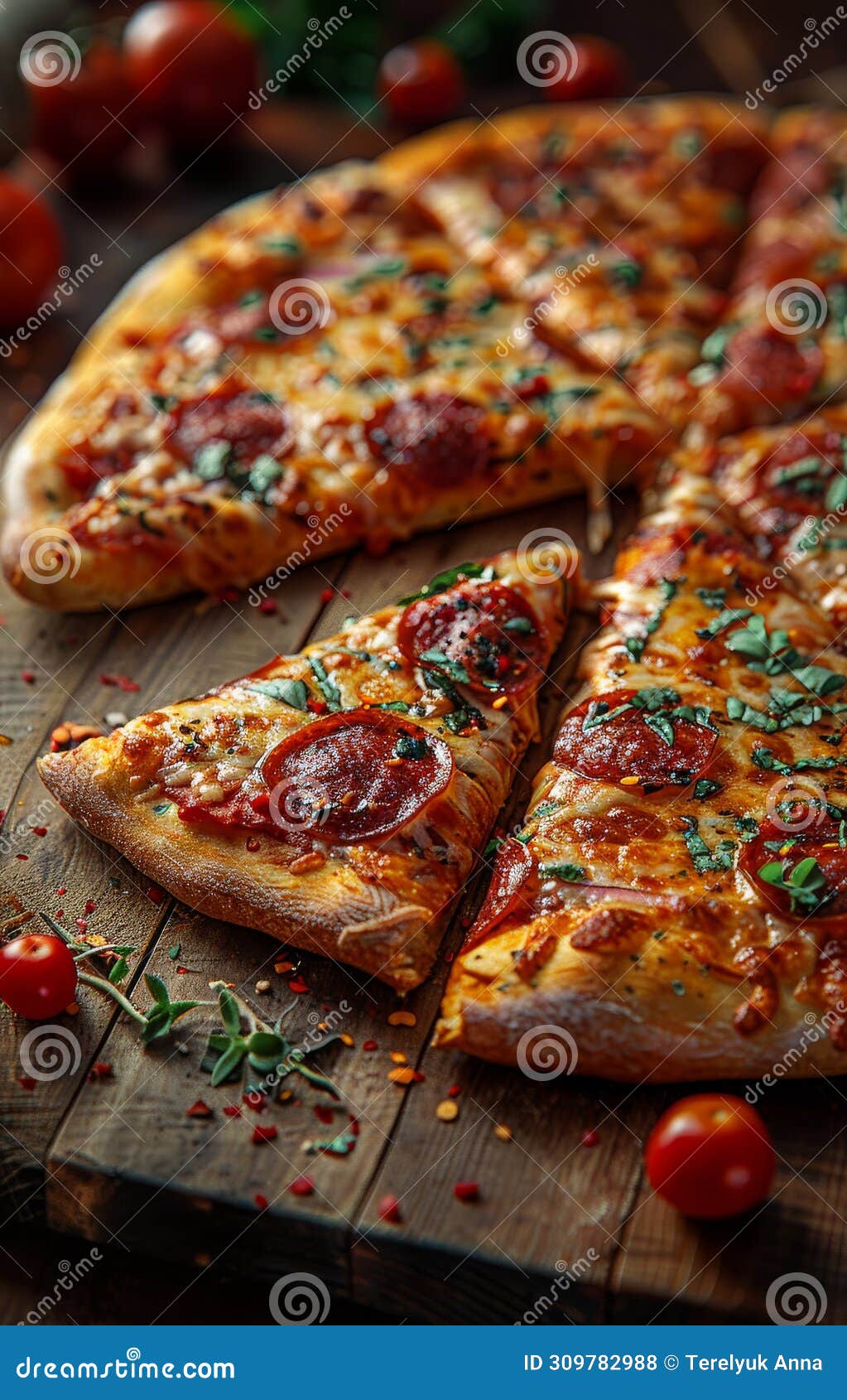 One Slice of Pizza Standing on a Wooden Table Stock Photo - Image of ...