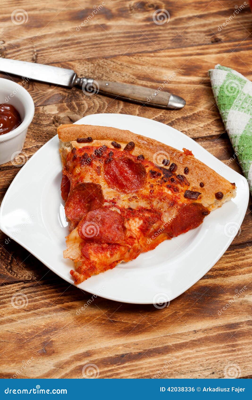 One slice of pizza. stock photo. Image of closeup, knife - 42038336