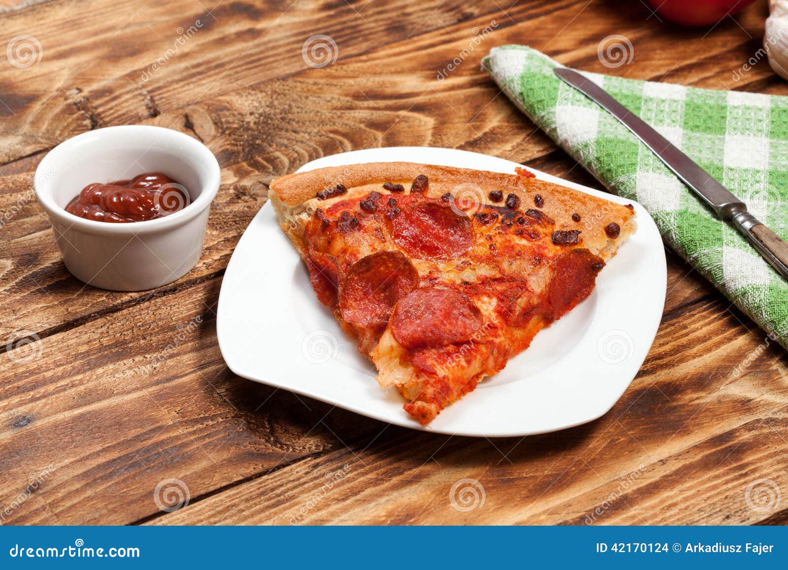 One slice of pizza. stock photo. Image of plate, meat - 42170124