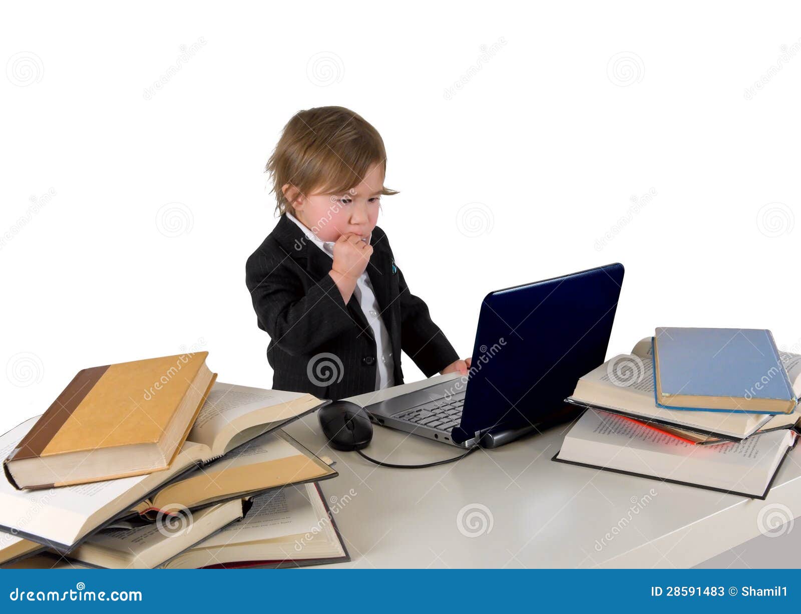 One Small Little Girl (boy) Working on Computer. Stock Image - Image of ...