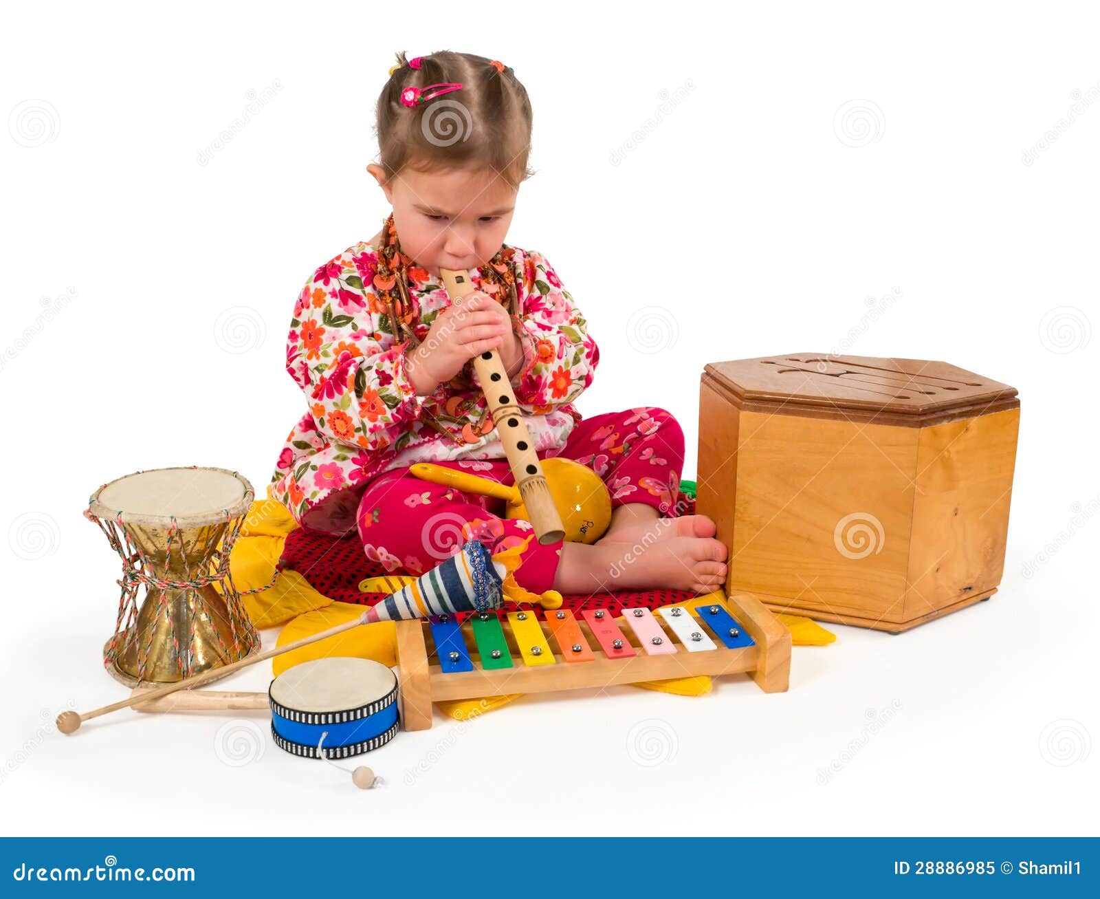 One Small Little Girl Playing Music. Stock Image - Image of playful ...