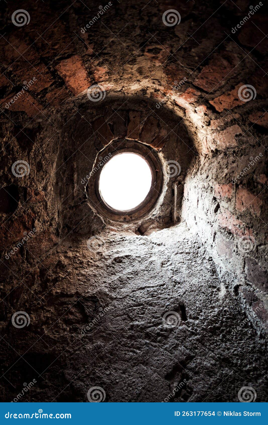 One Small Round Window in Old Buildings Wall Stock Photo - Image of ...