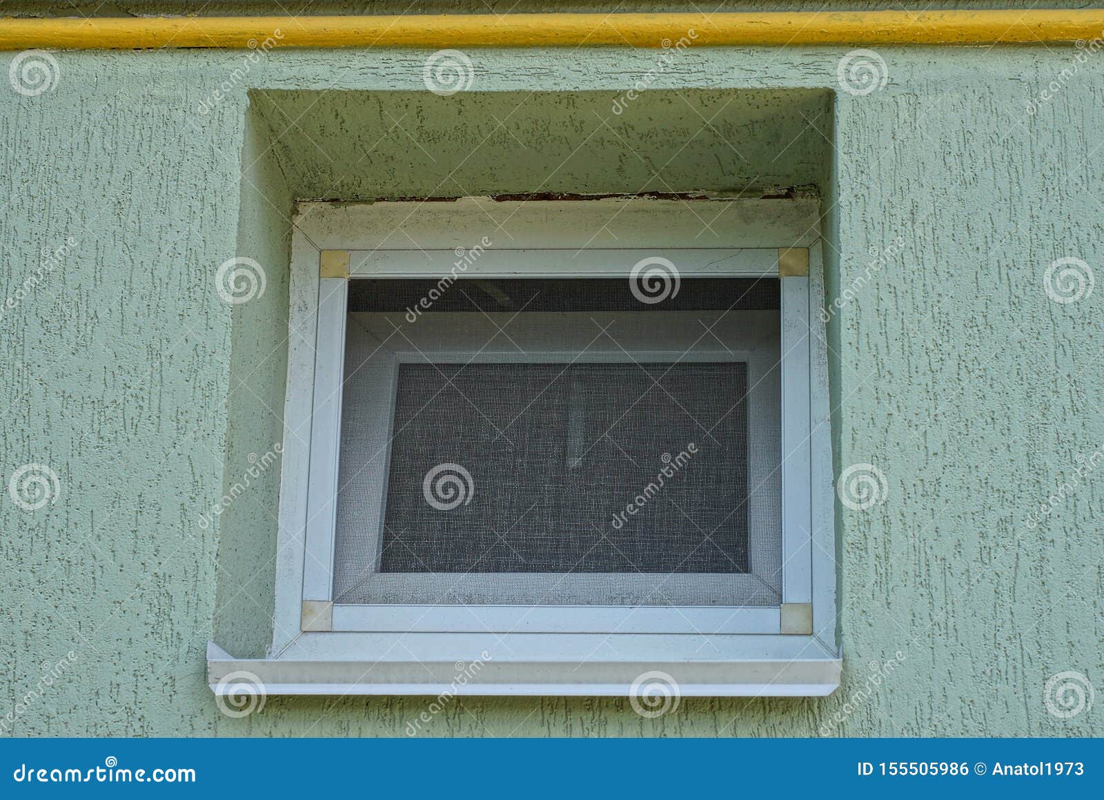 One Small White Square Window on the Gray Wall Stock Photo - Image of ...