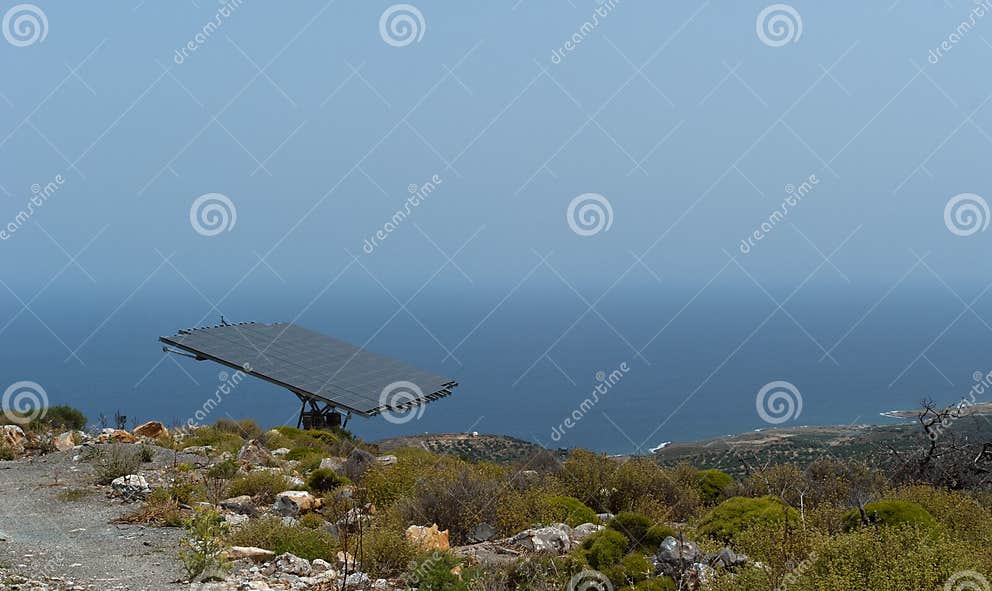 One Solar Battery Panel on the Mountain Steep Stock Photo - Image of ...
