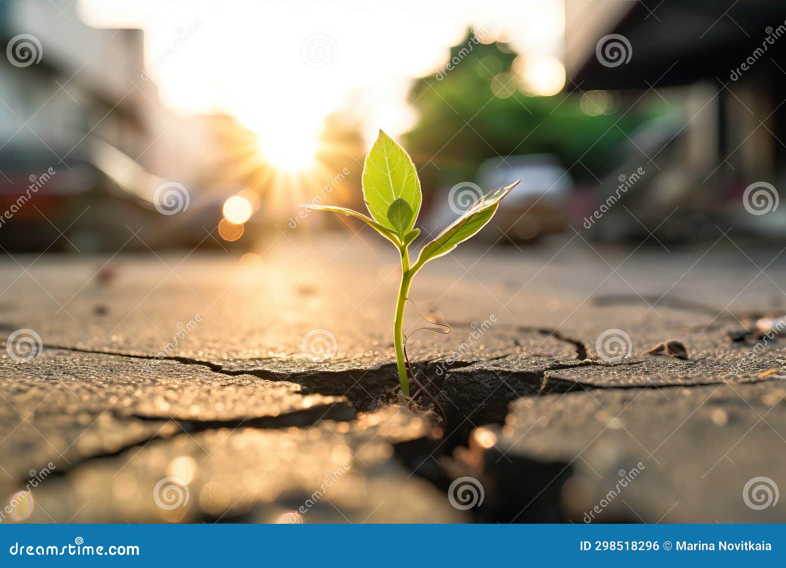 One Sprout Breaks through Hard Surface of Asphalt, Symbolizing Strength ...