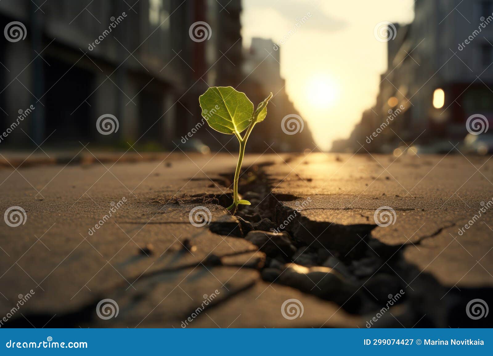 One Sprout Breaks through Hard Surface of Asphalt, Symbolizing Strength ...