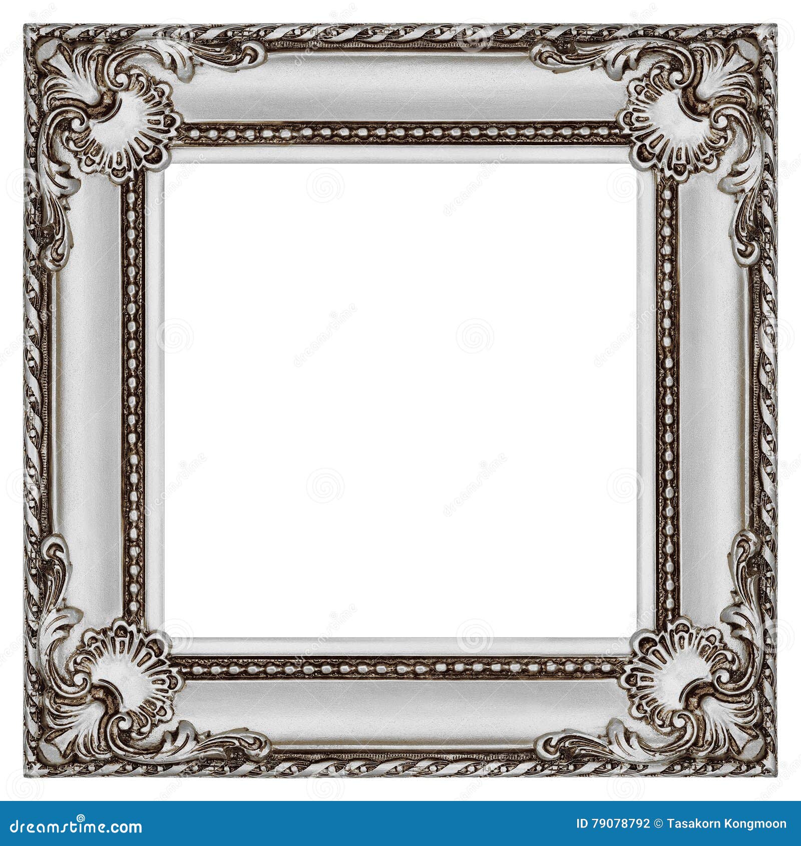 One Square Grey and Silver Wooden Frame Isolated on White Stock Photo ...