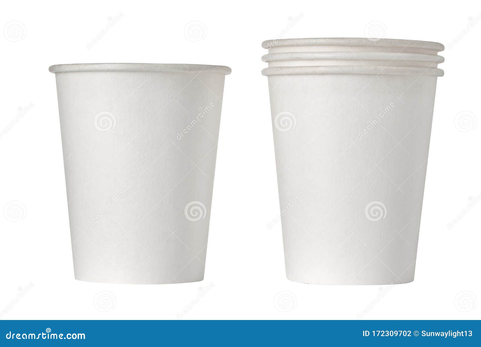 One and Stack Disposable Paper Cups Isolated on White Background. Close ...