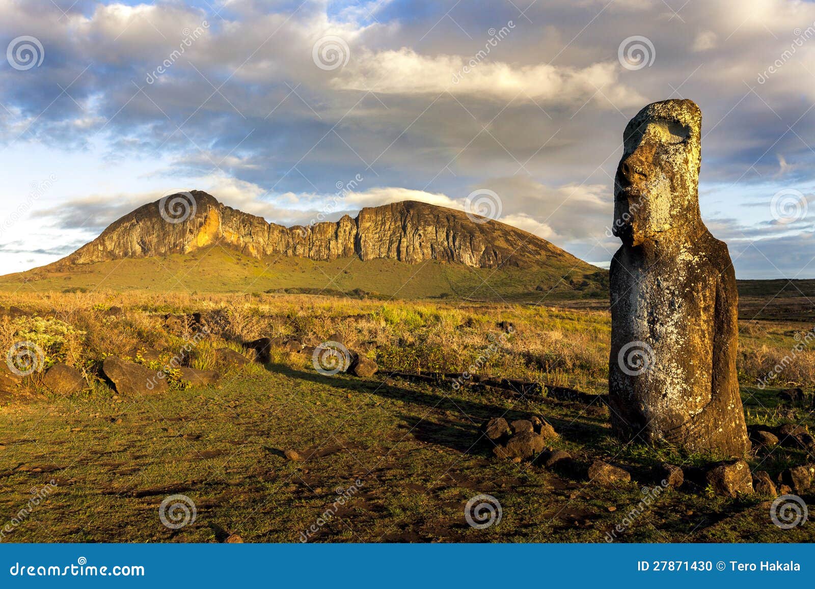 One Standing Moai in Evening Sunlight Stock Photo - Image of ...