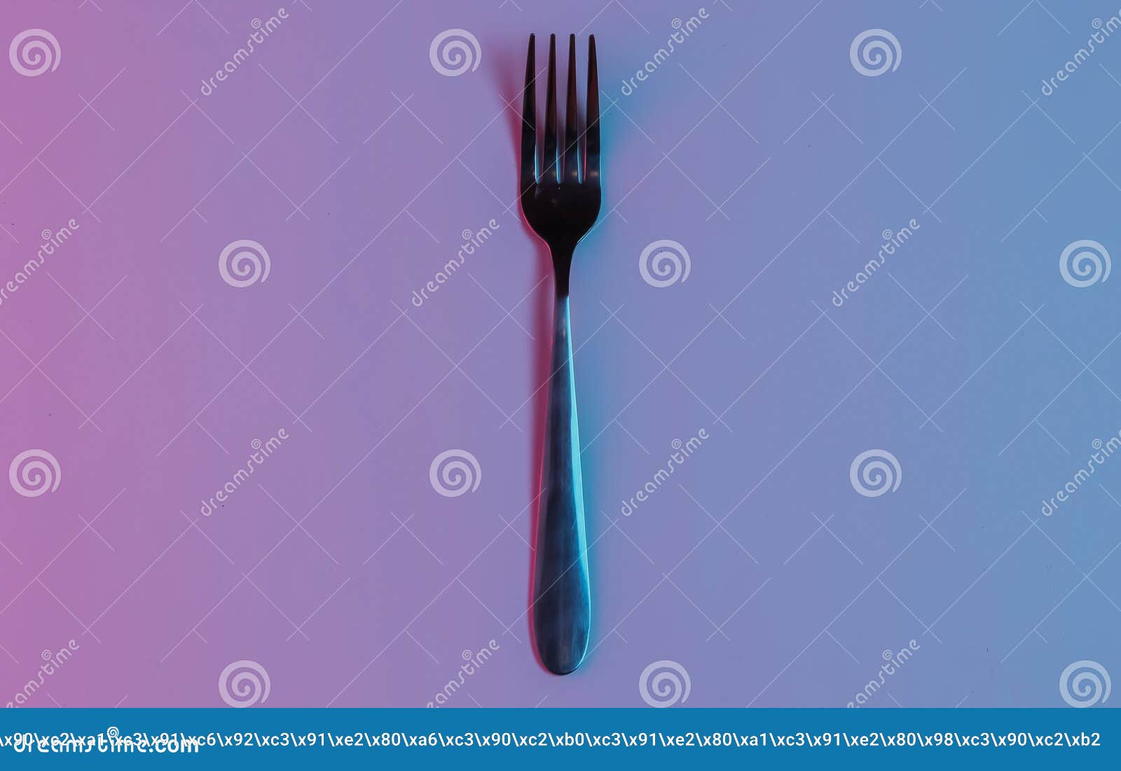 One Steel Fork. Neon Pink Blue Night Light Stock Image - Image of food ...