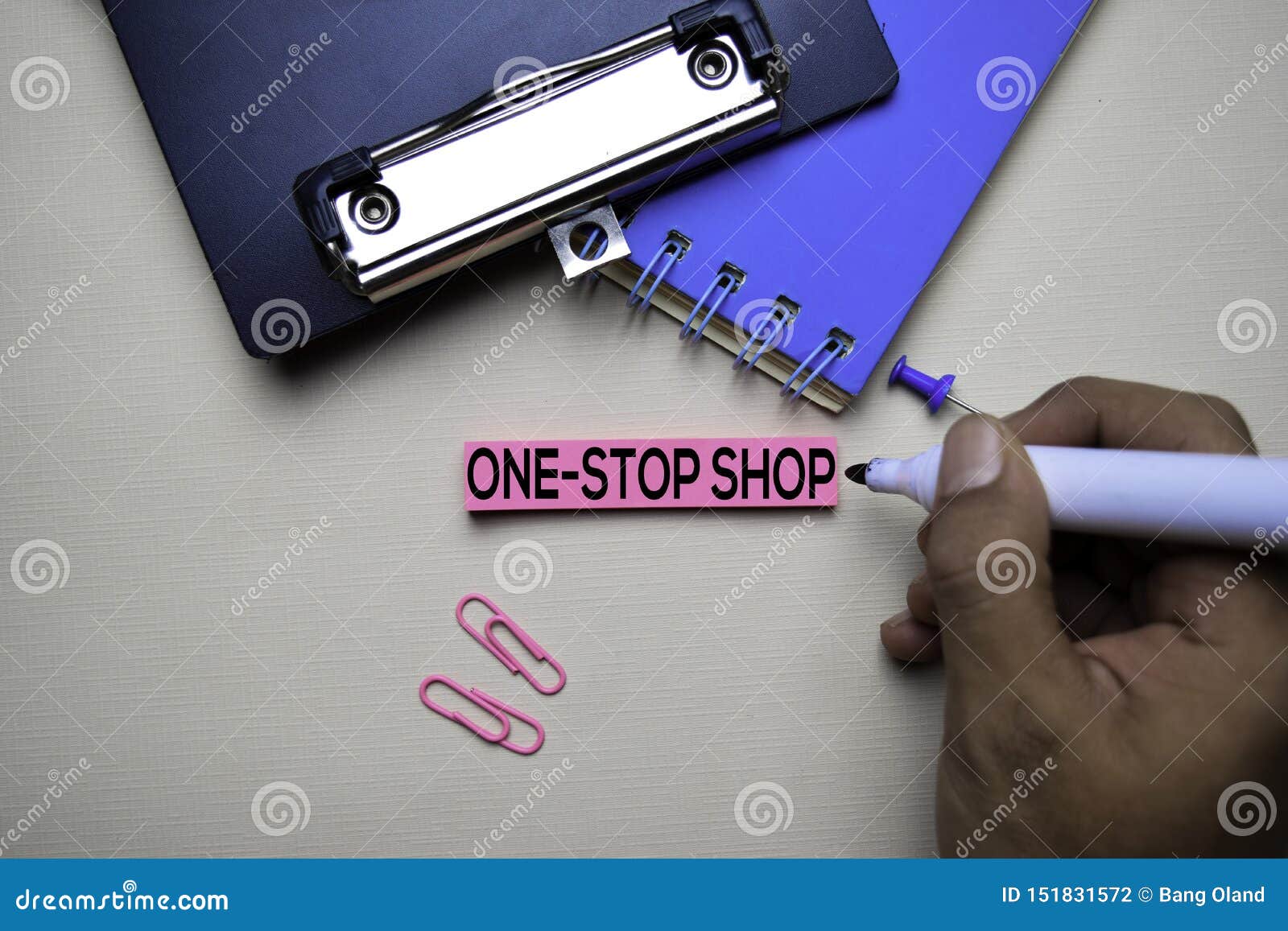 One - Stop Shop Text on Sticky Notes with Office Desk Concept Stock ...