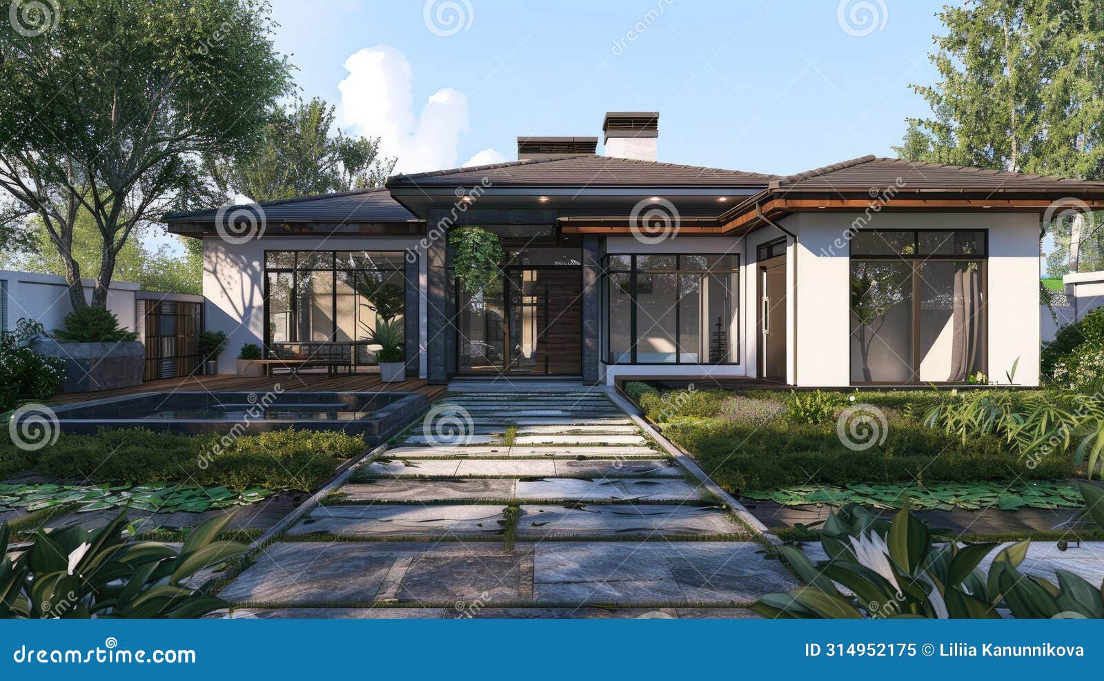 A One-storey Clapboard House Project in a Realistic Format, Bathed in ...