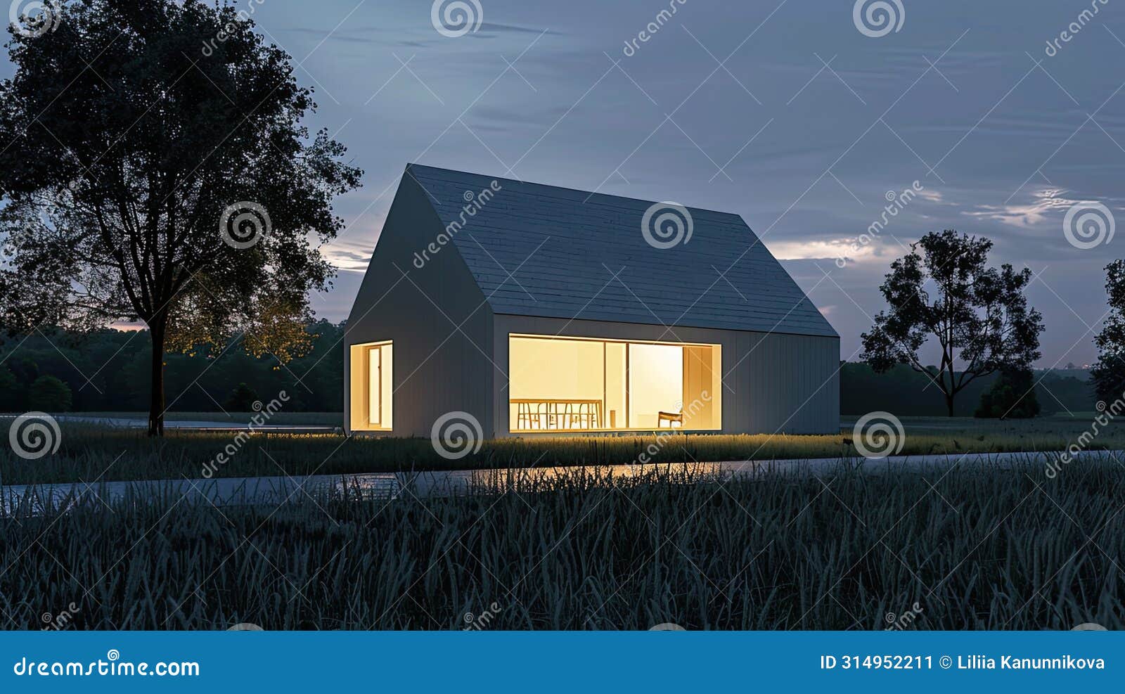 A One-storey Clapboard House Project in a Realistic Format, Bathed in ...