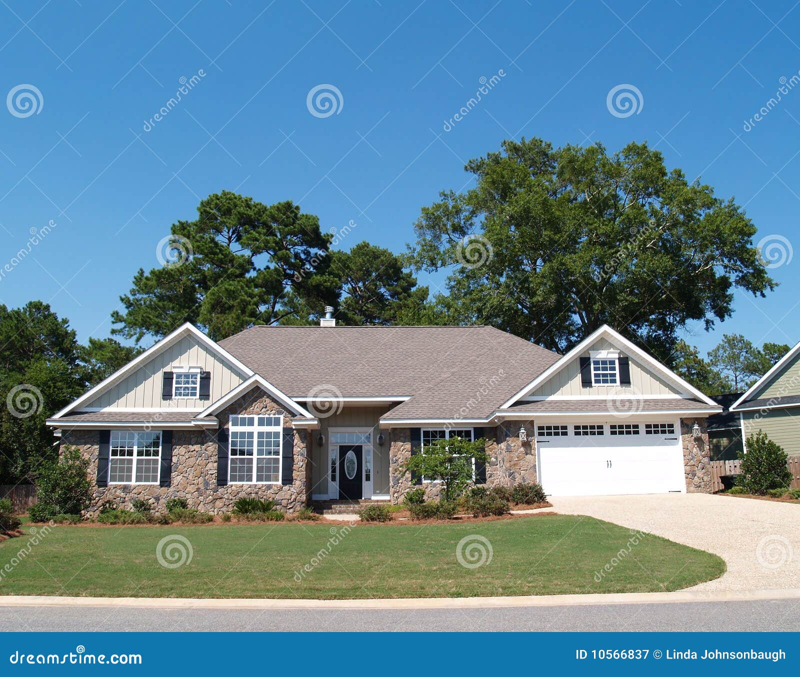 One Story Stone Residential Home Stock Image - Image of house, real ...