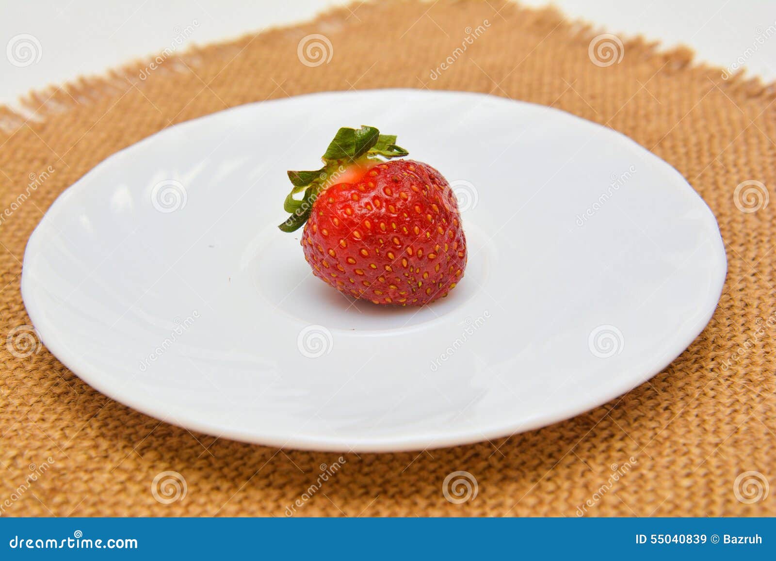 One Strawberry On Plate Stock Photo - Image: 55040839
