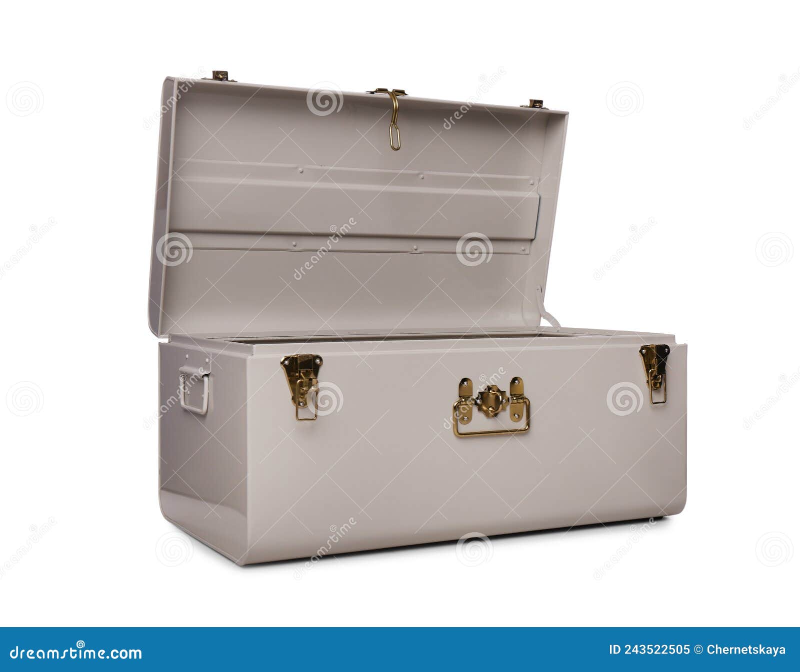 One Stylish Open Storage Trunk Isolated on White Stock Image - Image of ...